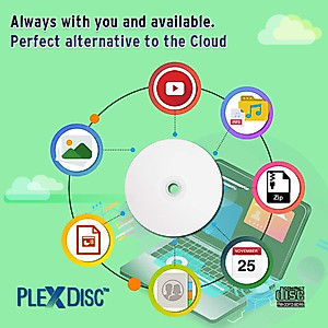 PlexDisc CD-R 700MB 52X White Inkjet Hub Printable Recordable Blank Discs - 100 Pack Cake Box (FFP), Blank CDs for Burning Music, Writable CD Discs, CD-R Blank Discs for Music, Photos, Data