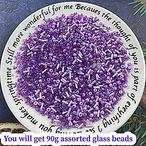 90g Mix Glass Seed Beads Tube Beads Bugle Beads,3000pcs Glass Bulk Spacer Beads Multi Size 1.5-4.5mm Glass Beads Kit for Jewelry Making DIY Craft Bracelets Necklace Earring Making (Purple Series)