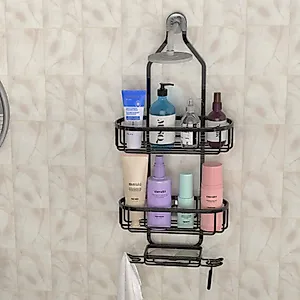 YCOCO Hanging Shower Caddy,Shower Caddy Over Shower Head,Rustproof Shower Organizer with Hooks for Razor and Soap Holder,Bathroom Shower Shelf,Black