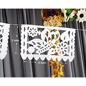 White Papel Picado Banner - Plastic Papel Picado Banner, garland, bunting, streamers - Fiesta Decorations - Mexican white Decorations for mothers day, bridal shower, weddings 5 pack/60 feet