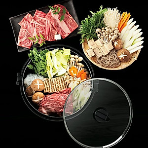 JapanBargain 3868, Sukiyaki Nabe Pot Shabu Shabu Hot Pot Pan with Glass Lid for Induction Heating IH Stove