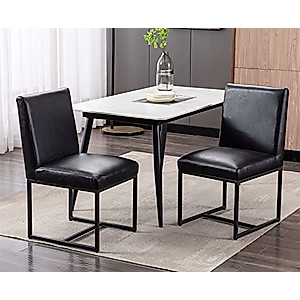 Lei Yu Shunzhi Upholstered Dining Chairs Set of 4 with Black Metal Frame Leg, PU Leather Mid Century Modern Side Chairs Armless Pu Leather Black & Black Leg 4PCS - Pu Leather