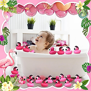 12 Set Hot Pink Rubber Ducks Bulk Pink Bath Toys for Baby Shower Birthday Party Favors Classroom Prizes