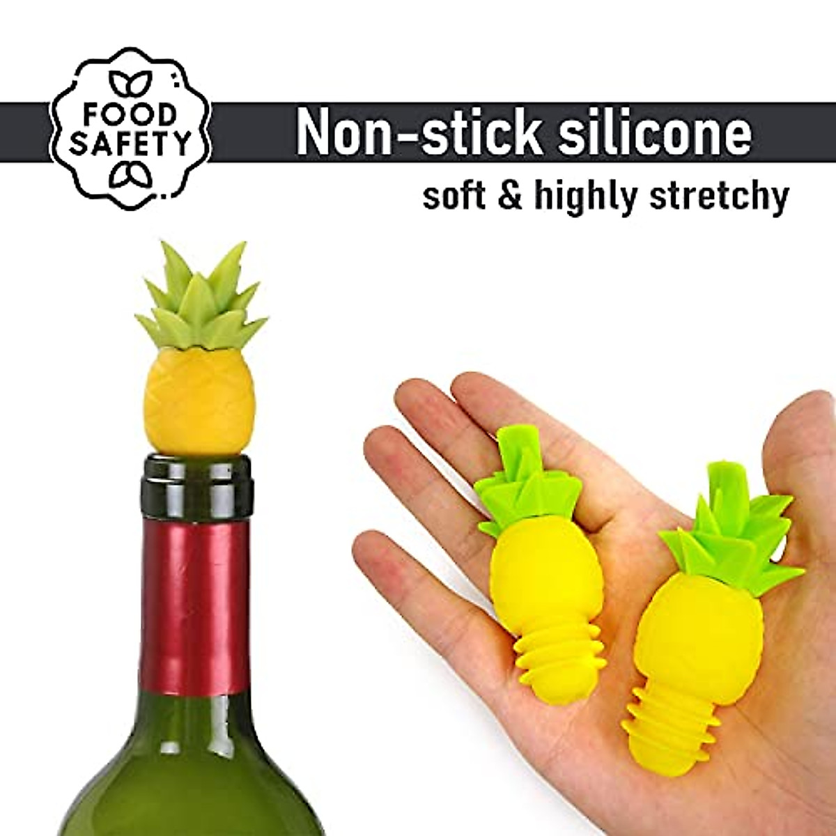 Cute Wine Stoppers for Wine Bottles - 4Pcs Funny Wine Stoppers Pineapple Small Bottle Caps for Crafts Cork Wine Bottle Stopper- Yellow Silicone Wine Stopper Wine Bottle Sealer Bottle Top Covers