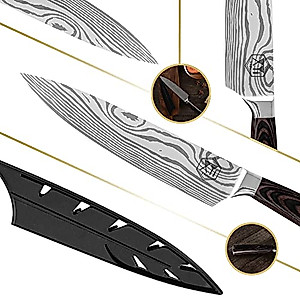 XYJ Set of Knives 8-pieces Stainless Steel Kitchen Knife Vegetable Nakiri Knife Meat Ham Steak Bread Slice Knives With Carry Roll Bag Chef Tools Set (Coffee)