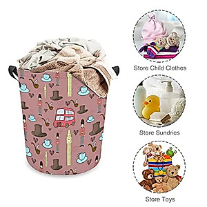 United Kingdom Pattern Foldable Laundry Basket Waterproof Hamper Storage Bin Bag with Handle 16.5"x 16.5"x 17"