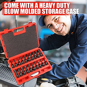 C&T 20 Piece 1/2" Drive Master Impact Hex Driver Set, SAE Metric Hex Head Impact Driver Bit Set 1/4" - 3/4", 6mm - 19mm, Cr-Mo Steel Drive Allen Bit Socket Set with Dual Size Markings and Storage Case