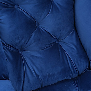 JOMOL Living Room Chairs Modern Cotton Fabric Lazy Chair, Accent Contemporary Lounge Chair, Single Steel Frame Leisure Sofa Chair with Armrests and A Side Pocket (Blue)