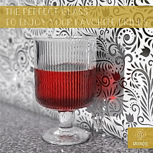 Greenline Goods Ripple Ribbed Drinking Glasses - Modern Kitchen Glassware Set Unique Vintage Cups For Weddings, Cocktails Or Modern Bar - Set of 4 (10 Oz Stemmed)