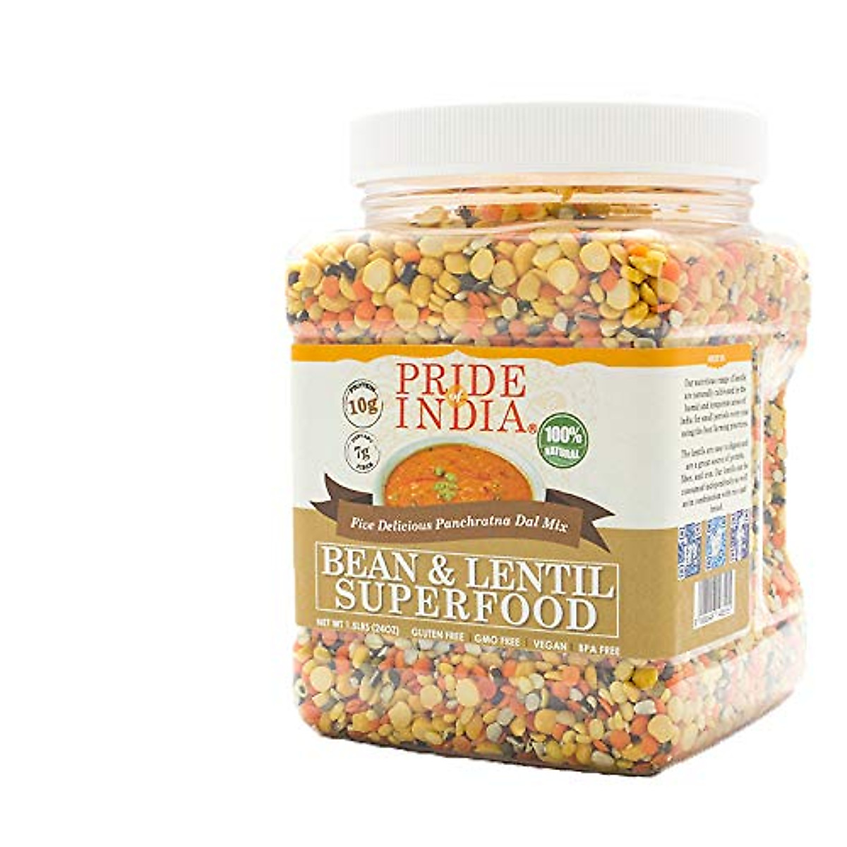 Pride Of India - Indian Bean & Lentil Superfood - Five Delicious Panchratna Dal Mix, 1.5 Pound Jar
