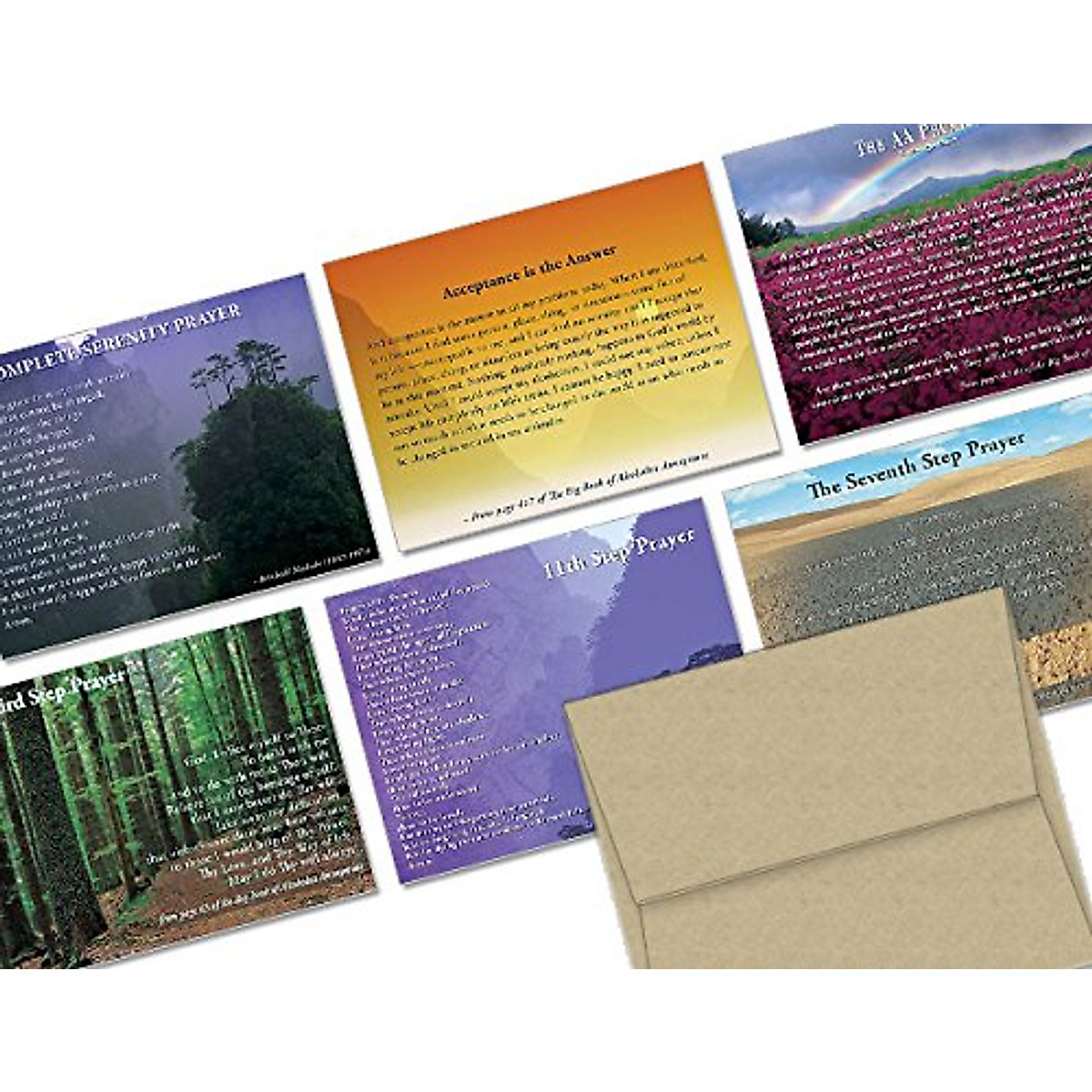 Sobriety Greeting Cards – 24 Pack – Sobriety Prayers Note Cards – Unique Design – Kraft ENVELOPES Included – Blank Greeting Card – Glossy Cover Blank Inside – by Note Card Café