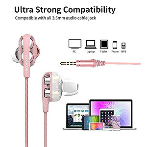 Wired in-Ear Headphone Noise Cancelling Earbuds Stereo Heave Bass Earphones with Micphone Mic Earphones, Crystal Clear Sound Earbuds, Phone Control Compatible with Android, MP3, MP4(Rose Gold)