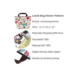 JASSINS Waterproof Picnic Insulated Fashion Lunch Cooler Tote Bag Travel Zipper Organizer Box,A70-Flower