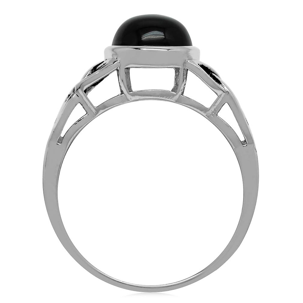 Silvershake 8mm Natural Round Shape Black Onyx 925 Sterling Silver Triquetra Celtic Knot Solitaire Ring Size 9