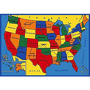 CR Kids/Baby Room/Daycare/Classroom/Playroom Educational Area Rug USA United States Map Oceans Fifty States Area Rug Mat for Living Dining Dorm Room Bedroom Home (5 Feet X 7 Feet)