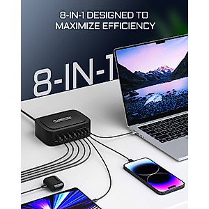 Aergiatech 140W USB C Charger, 8-Port Charging Hub for Multiple Devices, 65W and 45W PD3.0 Fast Charging Laptop Power Adapter for MacBook Pro/Air, iPhone iPad Samsung and More