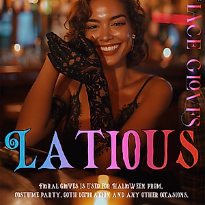 Latious Black Lace Finger Prom Gloves White Short Halloween Wrist Length Gloves Accessories for Women (Black-1)