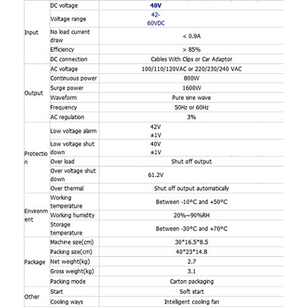 GOWE 800W 48VDC to 110V/220VAC Off Grid Pure Sine Wave Single Phase Solar or Wind Power Inverter, Surge Power 1600W