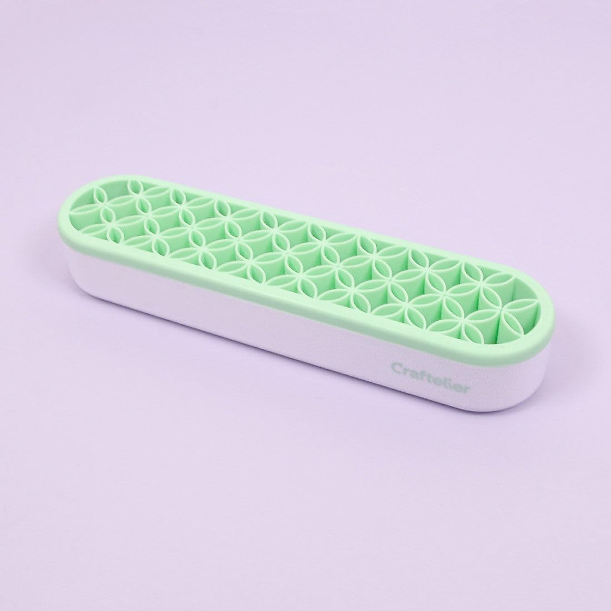 Craftelier - Brushes, Paintbrushes and Ink Applicator Holder with Silicone Grip and Flower Pattern | Size 20.9 x 5 x 3.3 cm (8.23" x 1.97" x 1.3") - White and Mint Colour