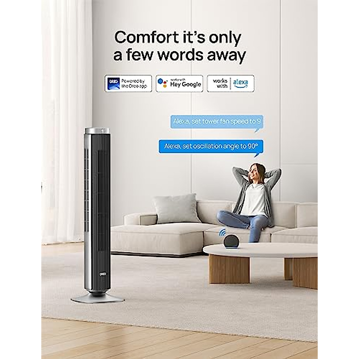 Dreo 42'' Pilot Pro Tower Fan with Remote, 25 DB Quiet DC Portable Bladeless Fan, 90° Oscillating,12H Timer, 9 Speeds,4 Modes, LED Display, Floor Fans for Bedroom Home Office, Black (DR-HTF005)