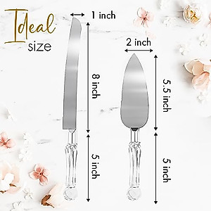 Homi Styles Cake Knife and Server Set | Acrylic Faux Crystal Handles & Premium 420 Stainless Steel Blades | Cake Cutting Set for Wedding Cake, Birthdays, Anniversaries, Parties (Crystal Silver)