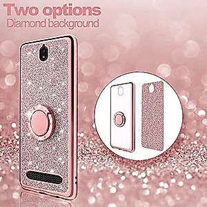 B-wishy for Blu View 2 Case for Women, Glitter Crystal Slim TPU Luxury Bling Cute Protective Cover with Kickstand+Strap for Blu View 2 B130DL