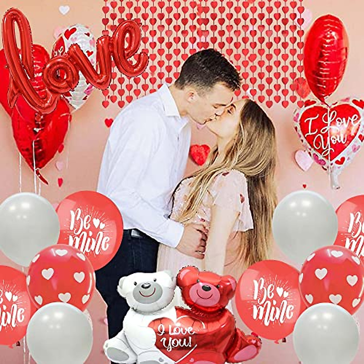 Valentine Day Balloon Decorations Kit, SCMDOTI Valentine Day Balloons Arch Garland with Red Love and Bear Foil balloon,1000pcs Rose Petals for Valentine Day Decorations, Romantic Night, Anniversary