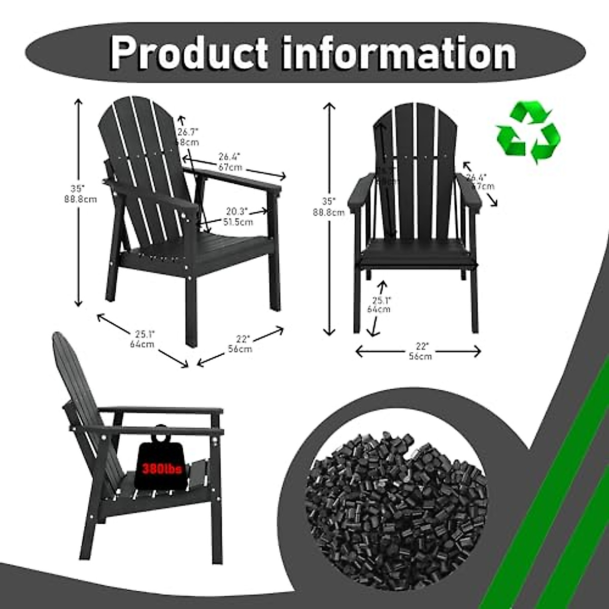 FOLAWO Adirondack Chair Set of 4 HDPE Weather Resistant Outdoor Adirondack Chair Fire Pit Chair for Deck, Garden, Backyard,Lawn