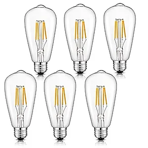 CRLight Dimmable LED Edison Bulb 4W 2700K Warm White, 400LM 40W Incandescent Equivalent Vintage ST64 / ST21 E26 Clear Glass LED Filament Bulbs, Pack of 6