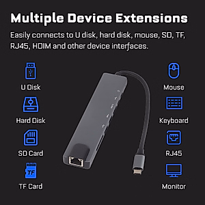 USB C Hub, 8 in 1 Laptop Docking Station, Aluminum USB C Multiport Adapter with , USB3.0, RJ45, USB C Female Port, USB C Male Port, TF Card Reader