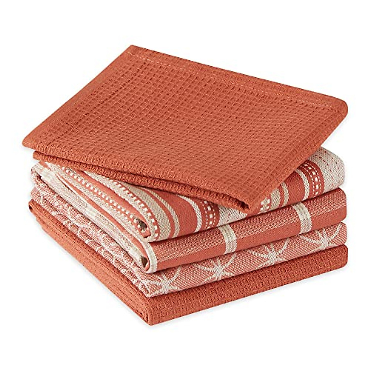 DII Assorted Woven Kitchen Set, Dishtowel, 18x28, Dishcloth, 13x13, Spice, 5 Piece