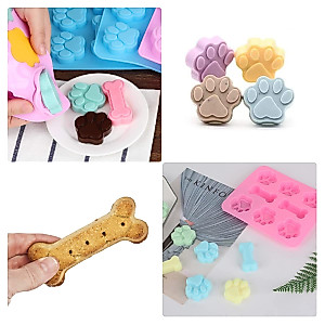 2 Pcs Silicone Puppy treat molds, Dog Paw and Bone Mold Ice Cube Mold, Jelly, Biscuits, Chocolate, Candy Baking Mold, Oven Microwave Freezer Dishwasher Safe-Pink & Blue (2)