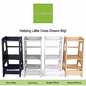 KidzWerks Child Standing Tower, Wood Step Stools for Kids, Toddler Step Stool for Kitchen Counter, The Original Kitchen Stepping Stool, Adjustable Platform, Natural Wood