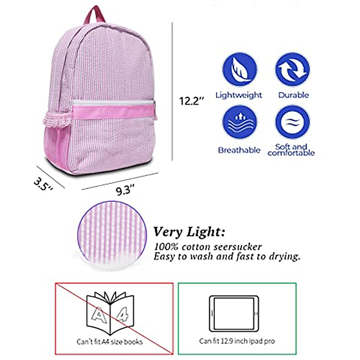 Gabigaba Toddler Backpack for Girls Seersucker Pleated Flower Edge Kids Lightweight Backpack Pink Mini Preschool Backpack (PINK)