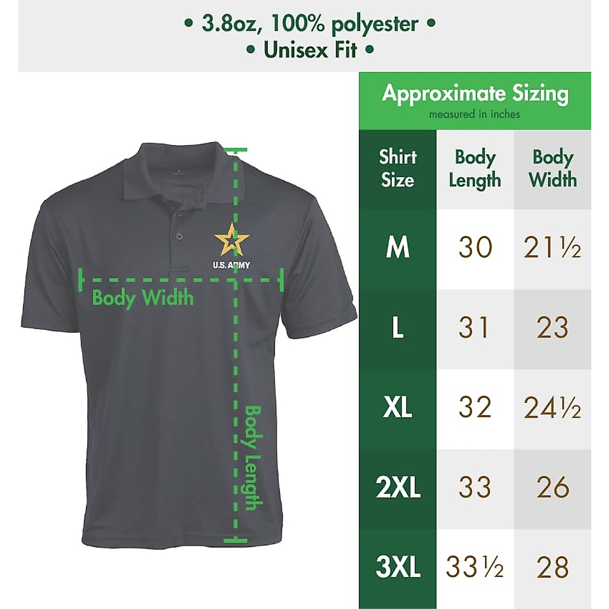 Ann Arbor T-shirt Co. US Army Collared Polo | U.S. Military Infantry Armor Licensed Shirt with Collar for Men Women - (Black, L)