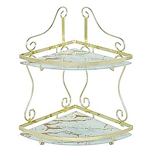JKsmart 2 Tier Bathroom Corner Shelf, Kitchen Countertop Organizer, Makeup Shelf Organizer and Storage, Spice Rack Standing Shelves, Perfect Storage Tray for Bathroom, Kitchen, Vanity (Gold)