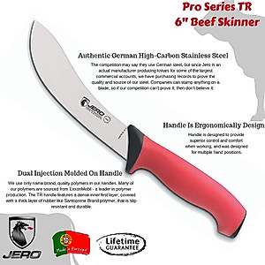 Jero Pro Series TR 6" Beef Skinning Knife - Commercial Grade Butcher Knife - Double Injection Molded Handle with Thick Santoprene Out Layer - German Stainless Steel Blade