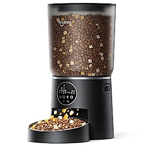 Tccbac Automatic Cat Feeder, 5L Timed Dog Feeder Food Dispenser with Desiccant& Voice Recorder Function, 1-6 Meals Per Day,1-20 Portion Per Meal Stainless Steel Bowl for Pet