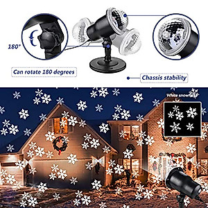 Christmas Projector Lights Outdoor, Holiday Snow Projector with Wireless Remote Control for Landscape Decorative Snowflake Lighting on Christmas New Year Birthday Party Covering House in Snow Flakes