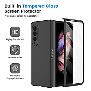Ruky for Galaxy Z Fold 3 Full Body Case, Built-in Screen Protector, Hard PC Ultra-Thin Anti-Scratches Shockproof Protective Phone Case for Samsung Galaxy Z Fold 3 - Black