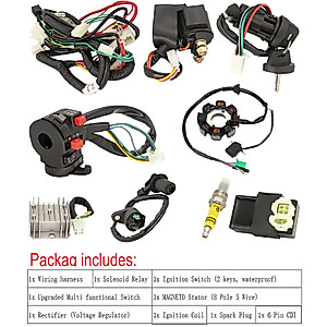 Complete Wiring Harness Kit Electrics ATV Wire Harness Kit with CDI Stator Regulator Ignition Switch Solenoid Relay For GY6 125cc 150cc Pit Bike Scooter ATV Quad Go Kart 4-Stroke Parts by Yolik