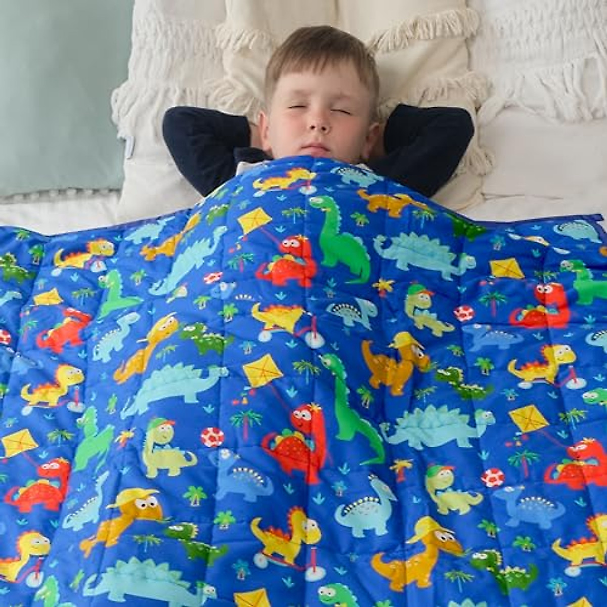 CHANDELLI JR Dinosaur Kids Weighted Blanket 36" x 48", 5 LB Weighted Blanket For Toddlers, 100% Cotton Soft Fabric Material, Premium Glass Beads, Heavy Blanket Good for Lap Blanket, Great Toddler Gift