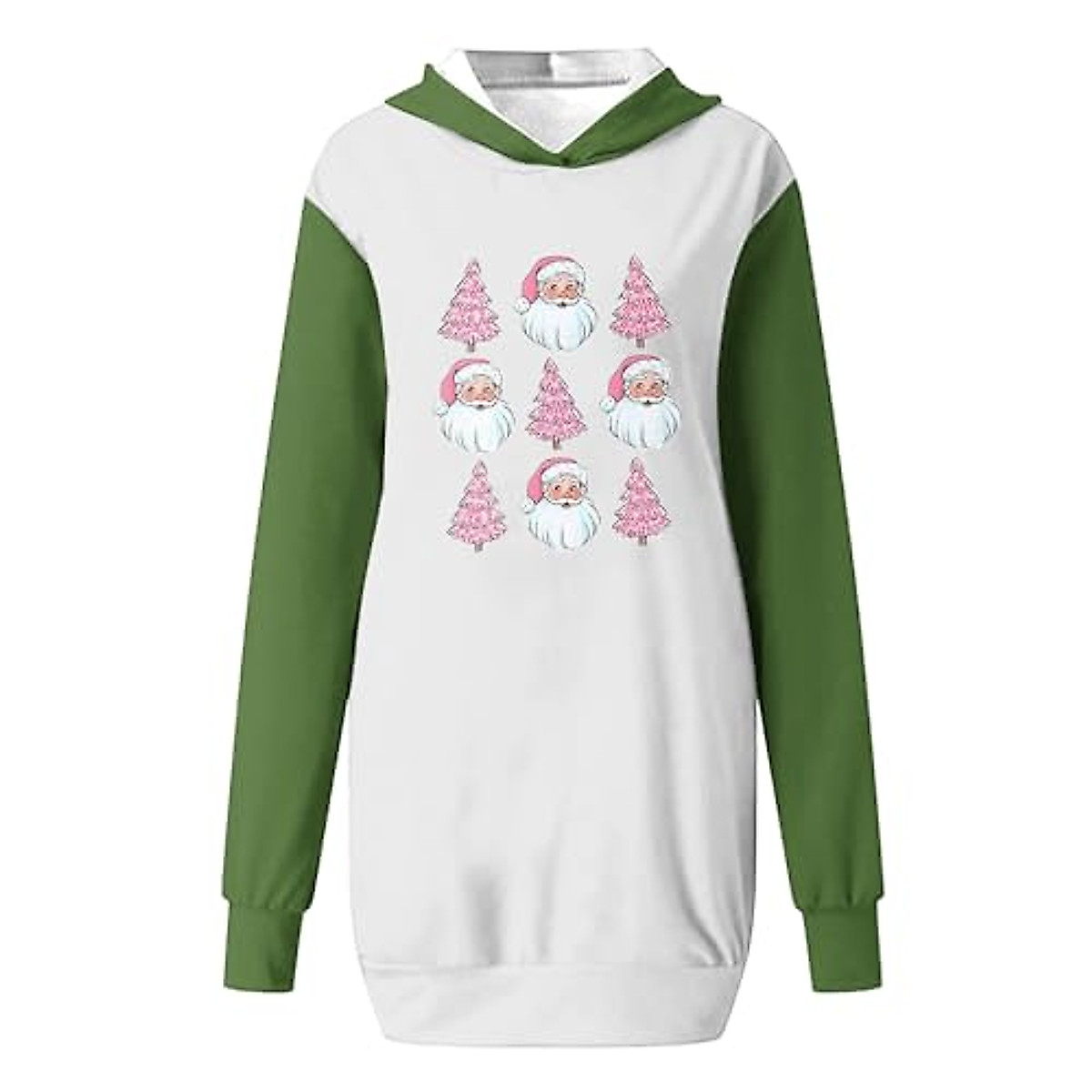 Vestidos PequeñOs Para Mujer 2024 2023 2024 Christmas Hoodie Dress For Women Cute Print Long Sleeve Dresses Crew Neck Patchwork Sweatshirt Casual Dress With Pocket 2-Green Small
