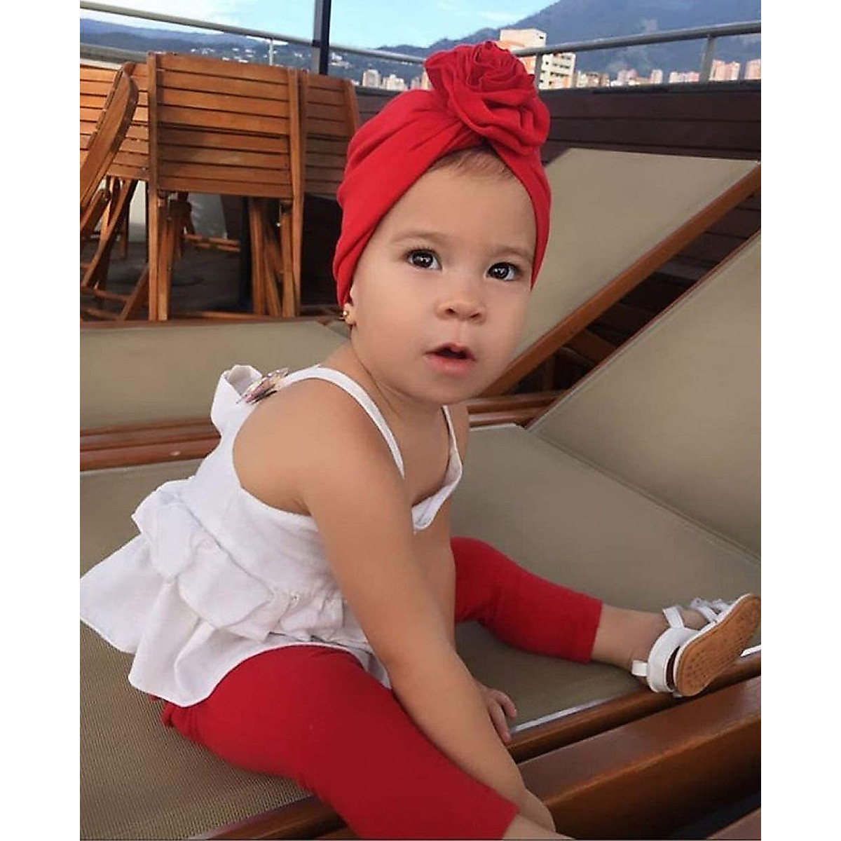 inSowni 8 Pack Solid Nursery Hospital Turban Hat Cap Beanie Bonnet with Flower for Baby Girls Toddlers Newborns Infants