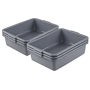 Wakikini 6 Packs 24 Liters Plastic Commercial Bus Tub, Large Bus Tote Box, Gray