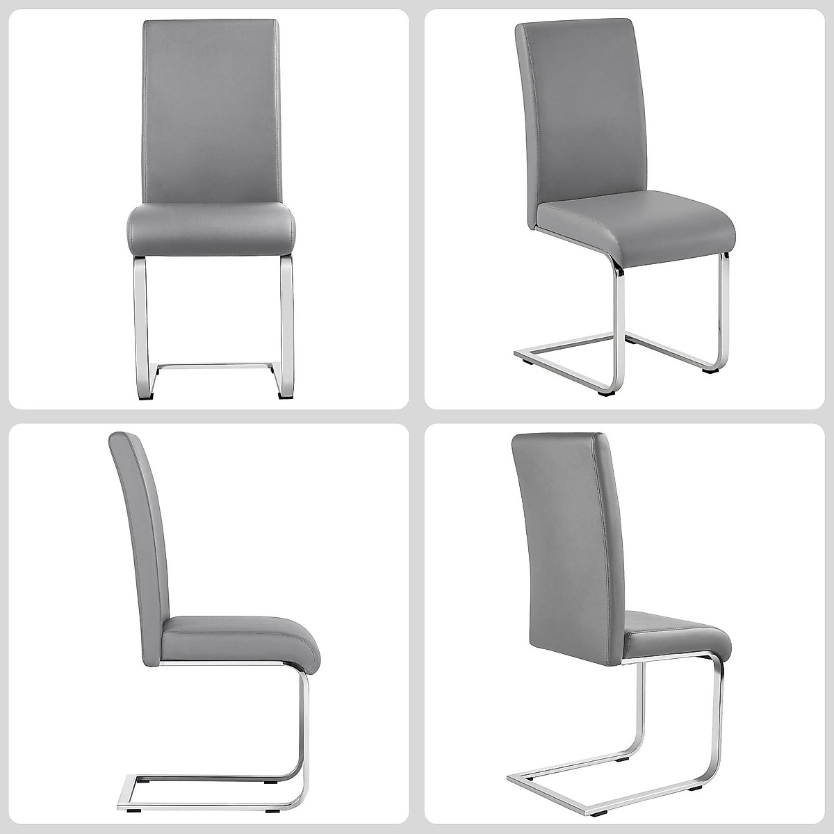 Yaheetech 6PCS Kitchen Chairs High Back Modern Leather Living Room Chair with Metal Frame, Light Gray