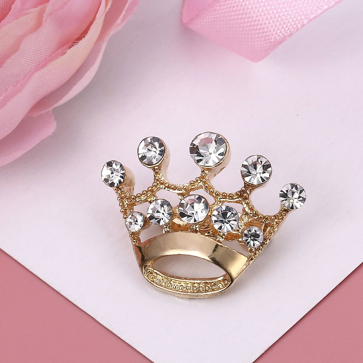 LUOEM 12 Pieces Crown Brooch Pin Fashion Diamante Wedding Party Pageant Tiara Crown Corsage for Wedding Valentine's Day Supplies (Gold)