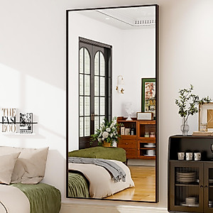 GLSLAND 76"x34" Full Length Mirror Extra Large Hanging or Leaning Rectangle Mirror Aluminum Alloy Thin Frame Bedroom Floor Dressing,Black