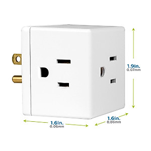 Philips 3-Outlet Extender, Extra-Wide Adapter Spaced, Easy Access Design, 3-Prong, Perfect for Travel, Cube, 4 Pack, White, SPS3040WA/37
