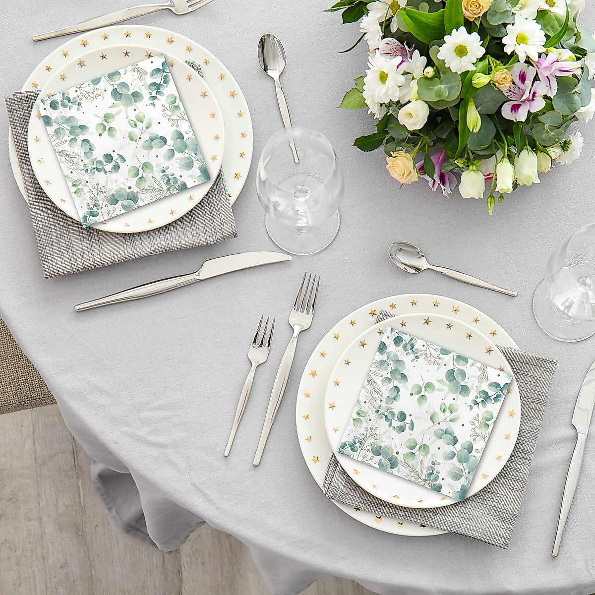 Sage Green Disposable Paper Napkins 3-ply Bathroom Eucalyptus Beverage Napkins for Sage Greenery Baby Shower Party Wedding Dinning Decor（5"X5" in, 80-Pack)